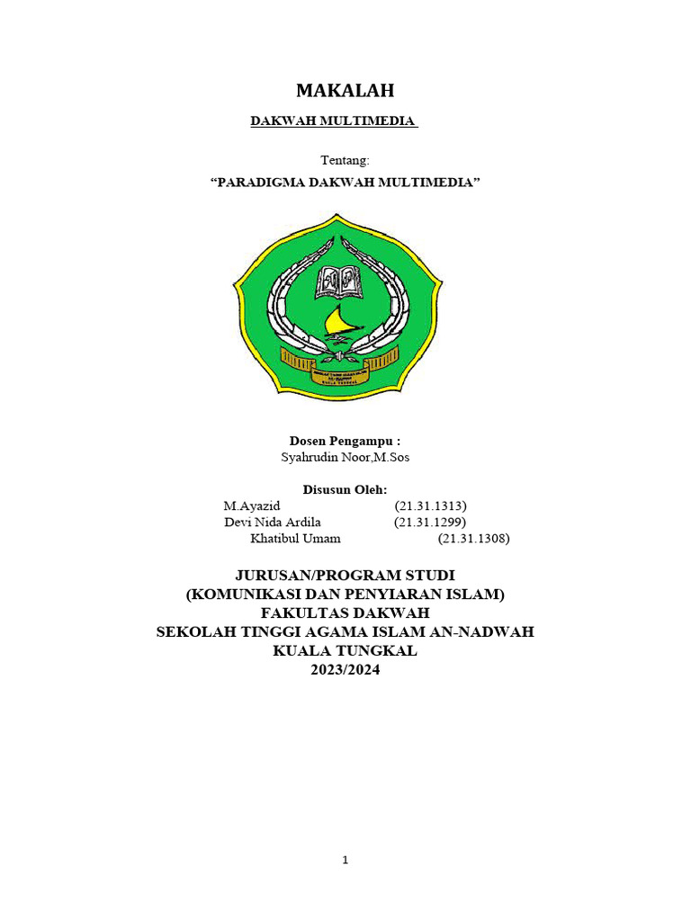 Makalah Paradigma Dakwah Multimedia | PDF