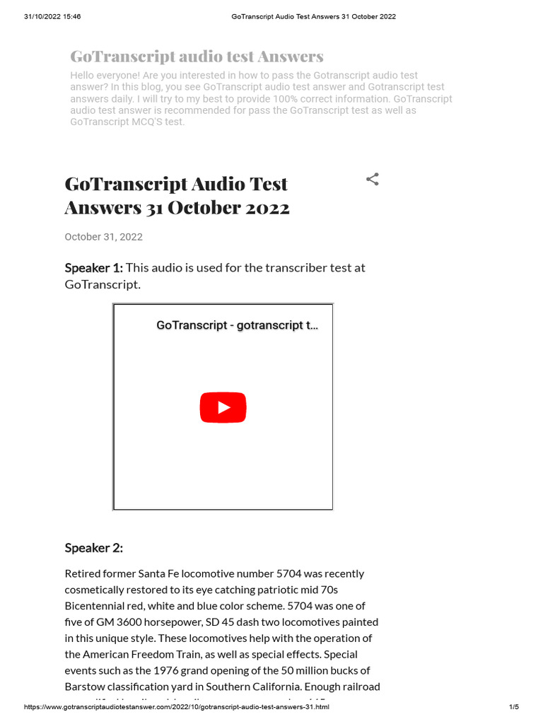 GoTranscript Audio Test Answers 31 October 2022 | PDF