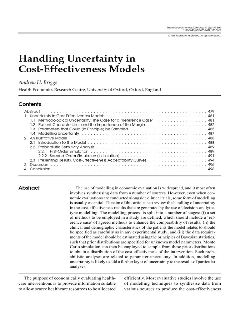 Managing Uncertainty in Cost-Effectiveness Models | PDF | Cost ...