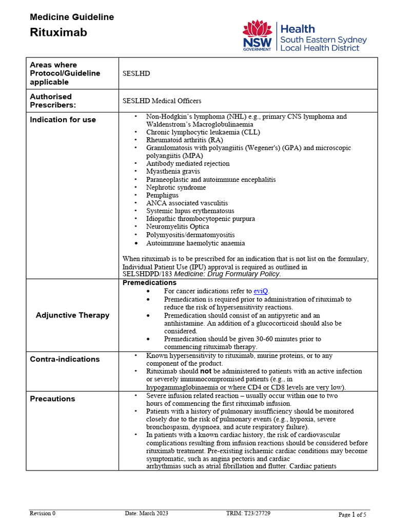 Rituximab Administration Guidelines | PDF | Intravenous Therapy ...