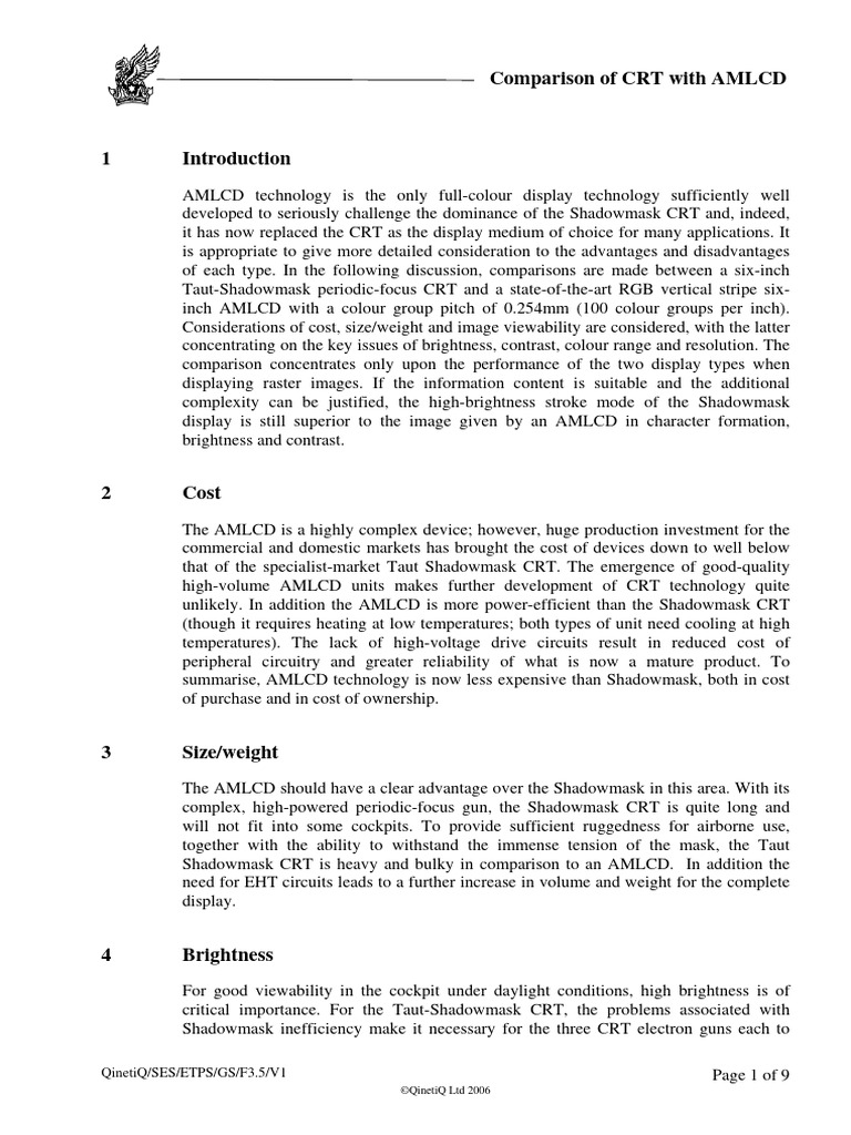 F3.5 CRT and AMLCD Comparison | PDF | Optics | Computer Engineering