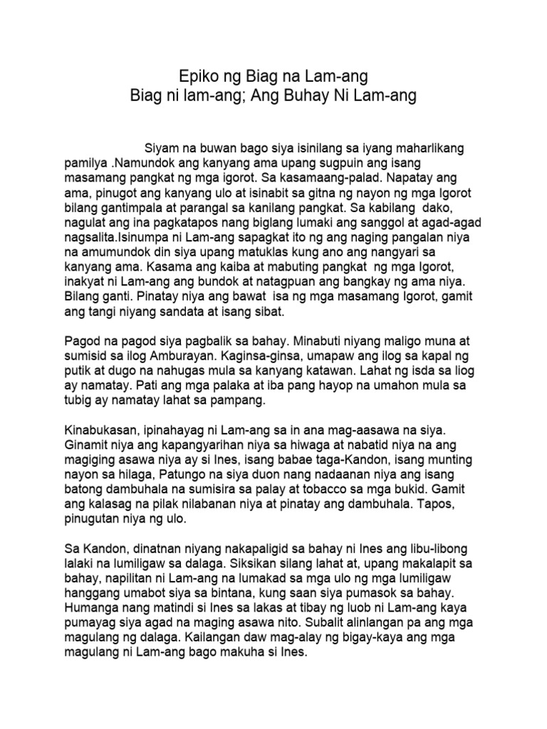 Epiko NG Biag Na Lam | PDF