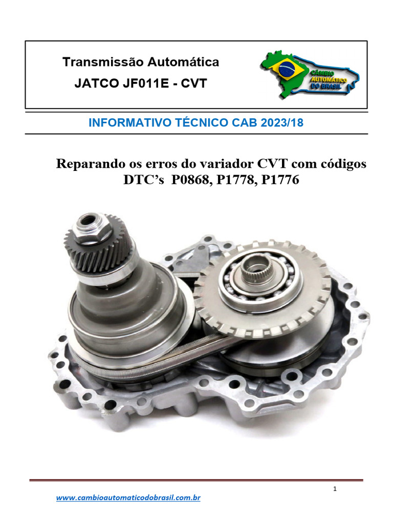 Reparando Os Erros Do Variador CVT Com Códigos DTC's P0868, P1778 ...