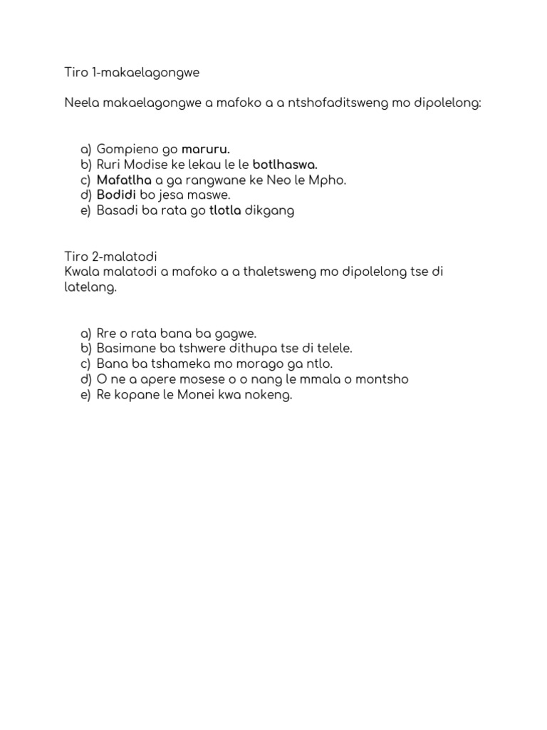 Setswana Makaelagongwe and Malatodi | PDF | Games & Activities