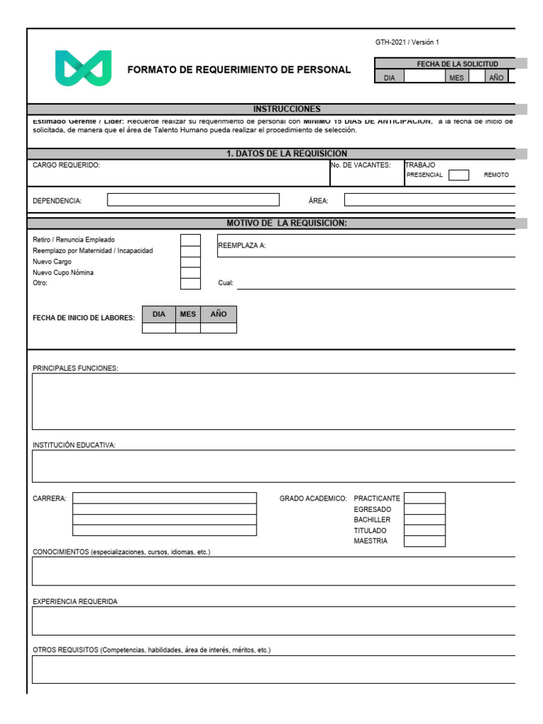 Formato de Requerimiento de Personal | PDF