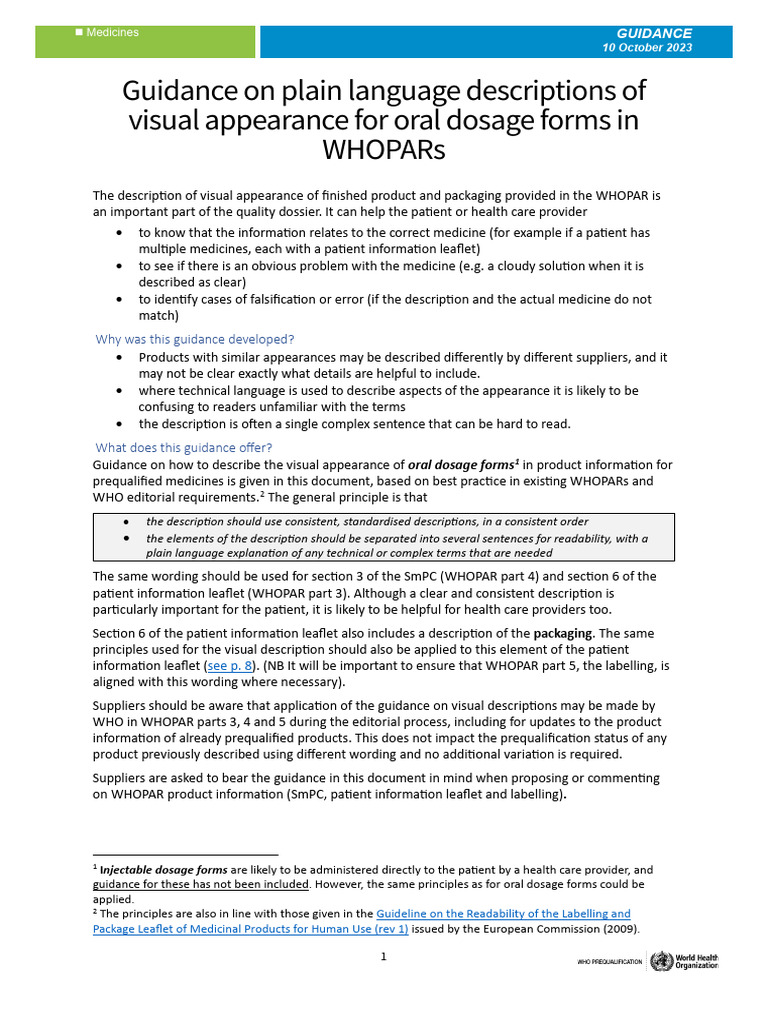 WHOPAR Visual Description Guidance | PDF | Tablet (Pharmacy ...