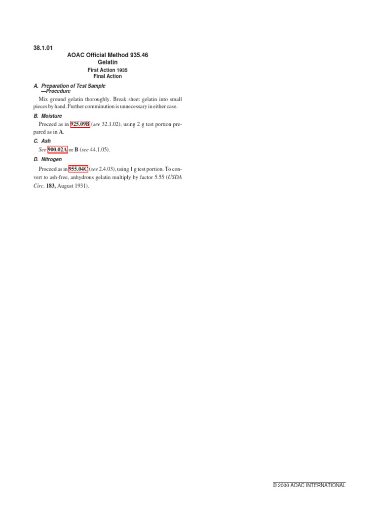 AOAC Method 935.46 for Gelatin Testing | PDF