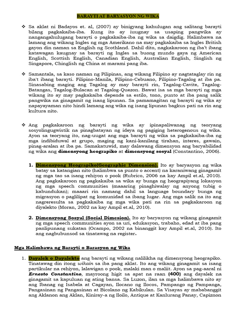 Barayti at Baryasyon NG Wika | PDF