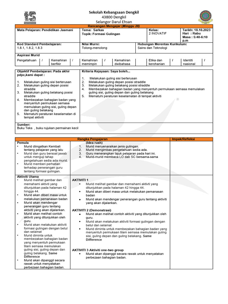 RPH M28 PJ Tahun 2 Inovatif Rabu | PDF