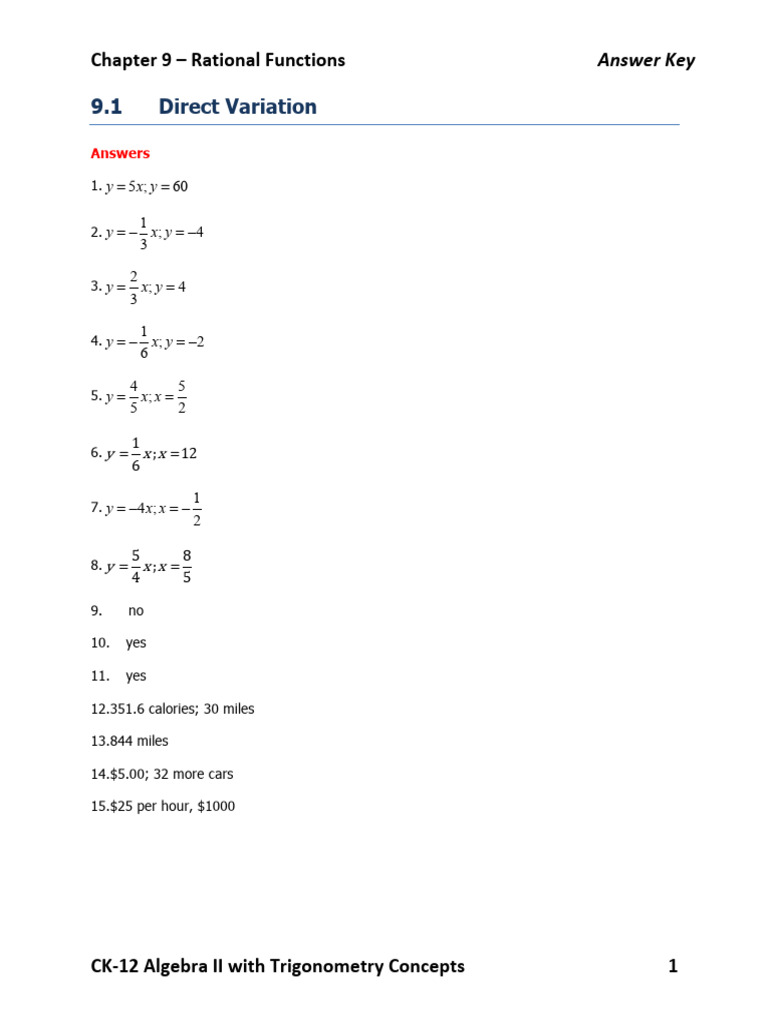 Answer Key - CK-12 Chapter 09 Algebra II WithTrigonometry Concepts (Revised) | PDF | Real Number ...