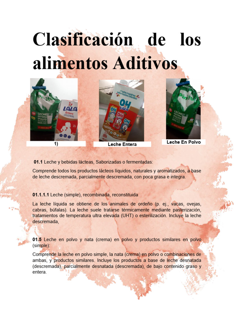 Clasificaci N de Los Alimentos Aditivos Pame 1 | PDF | Queso | Leche