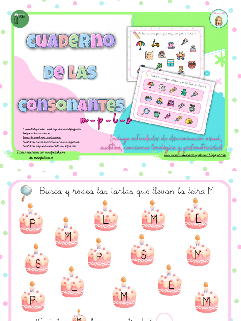 CUADERNO DE LAS CONSONANTES M P L S | PDF | Escritura | Lingüística