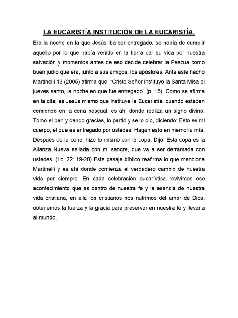 La Institución de la Eucaristía en la Fe | PDF | eucaristía | Pascua de ...