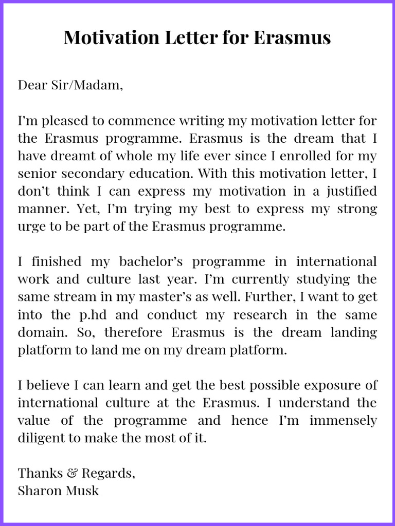 Motivation Letter For Erasmus | PDF
