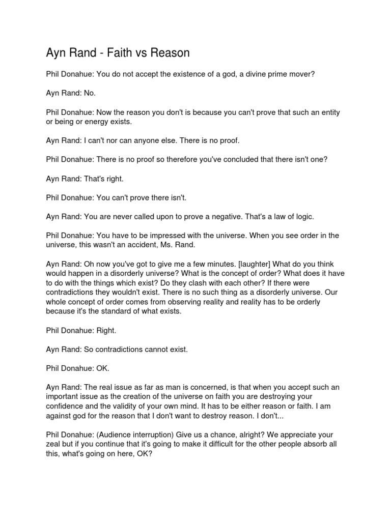 Ayn Rand - Faith Vs Reason | PDF | Reason | Faith