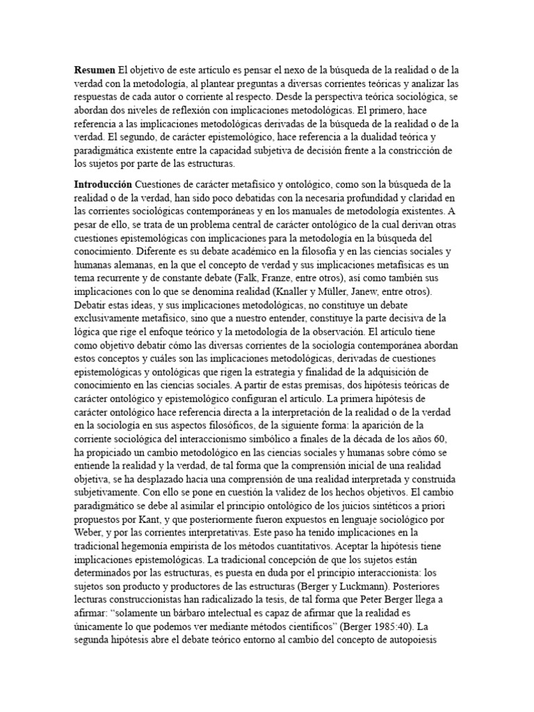 Metodología y Verdad en Sociología | PDF | Verdad | Realidad