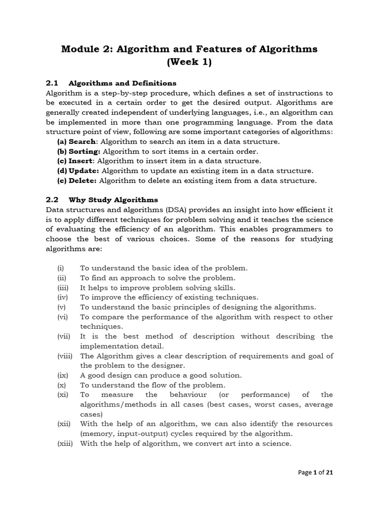 Module 2 - Algorithm and Features of Algorithms - Docx-1 | PDF | Algorithms | Summation