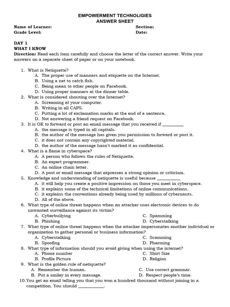 Answer Sheet Final 2 | PDF | Mobile Phones | Information Technology
