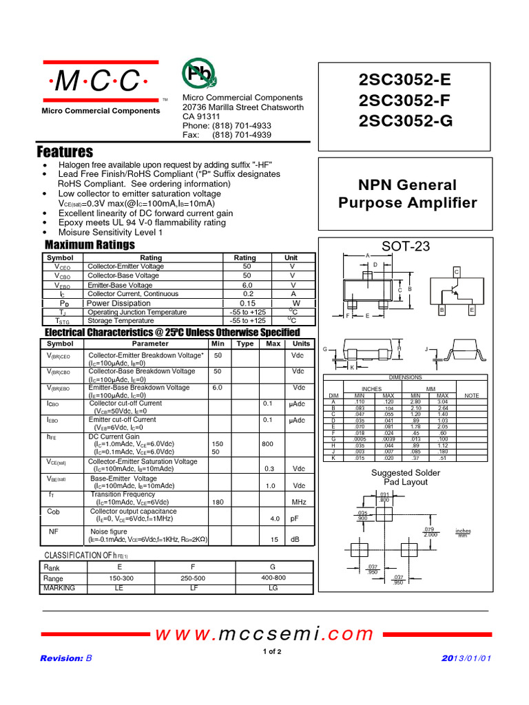 Transistor Sot23 2SC3052 LF | PDF | Bipolar Junction Transistor ...