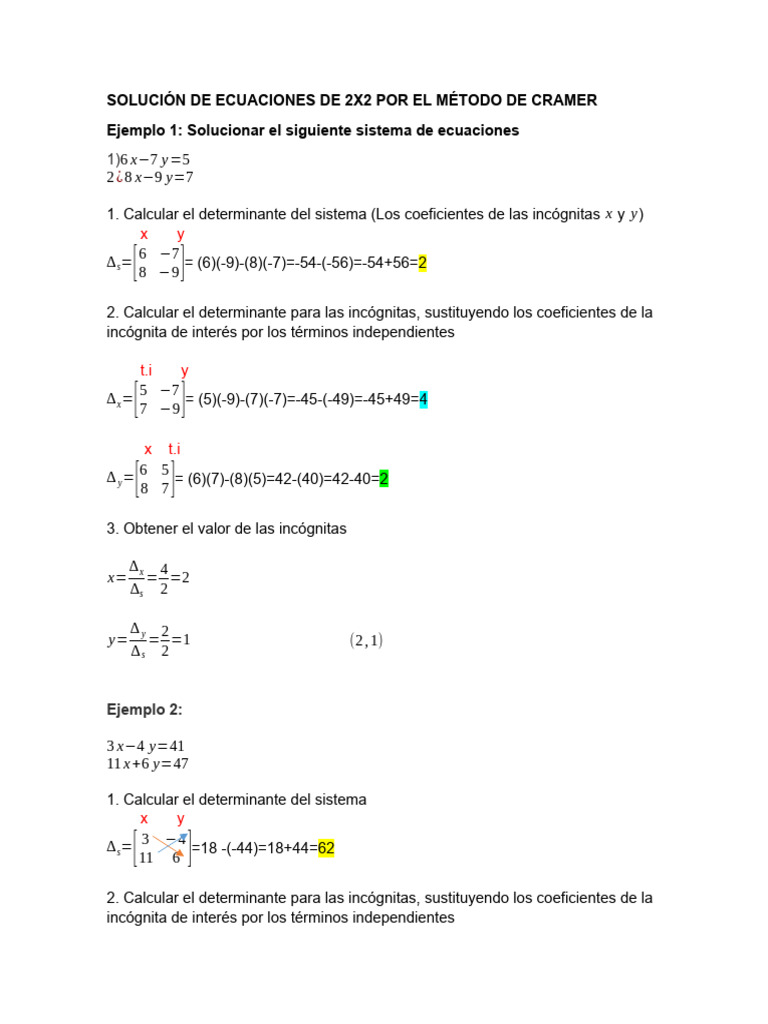 Método de Cramer | PDF | Determinante | Ecuaciones