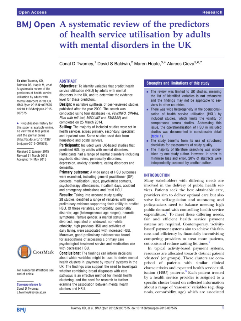 P. (Twomey, Baldwin, Hopfe & Cieza, 2015) | PDF | Mental Disorder ...