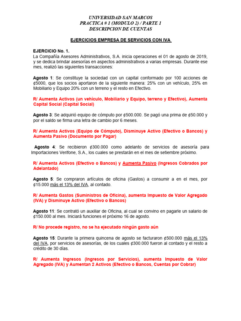 Solución Parte I de La Práctica 1 Modulo # 2 (Descripción de Cuentas) 2023-2 | Descargar gratis ...