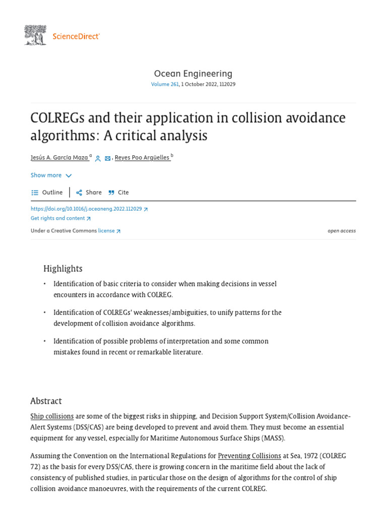COLREGs and Their Application in Collision Avoidance Algorithms - A Critical Analysis ...