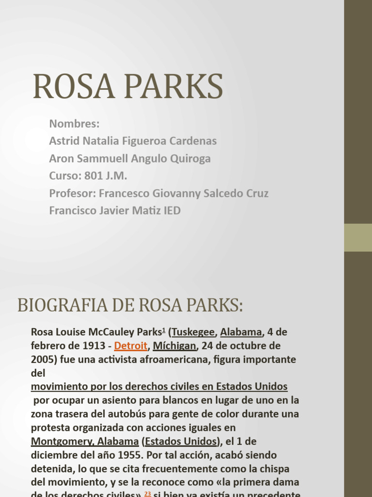Biografía de Rosa Parks y su legado | PDF | Rosa Parks