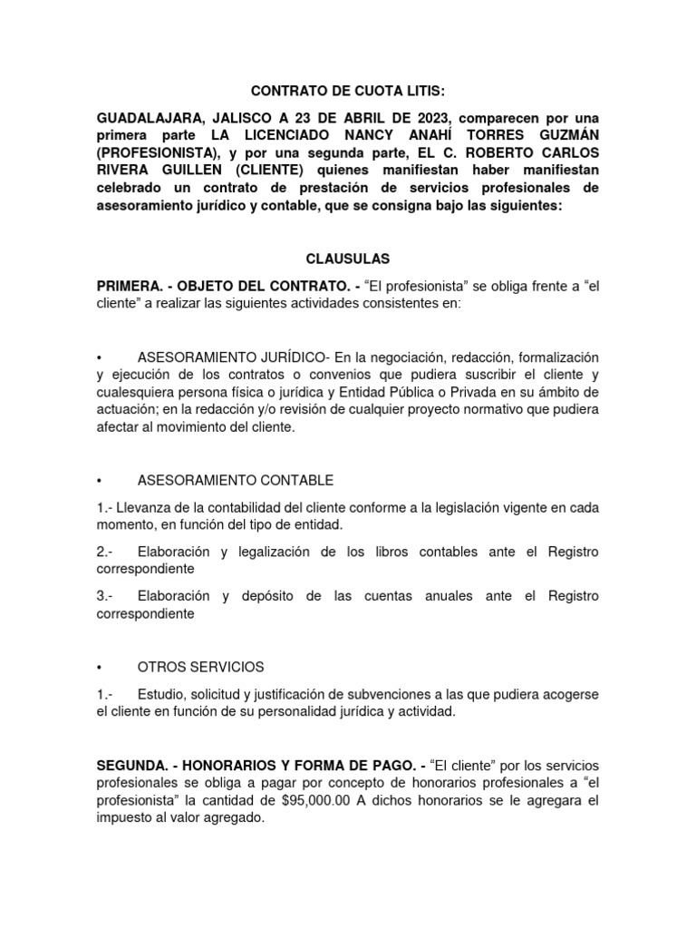 Contrato de Cuota Litis | PDF | Contabilidad | Economias