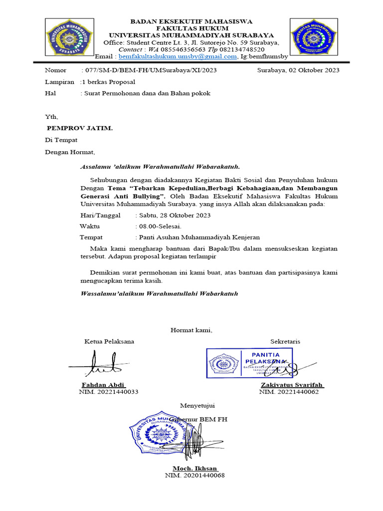 Surat Permohonan Dana RTL LDKM PEMPROV JATIM | PDF