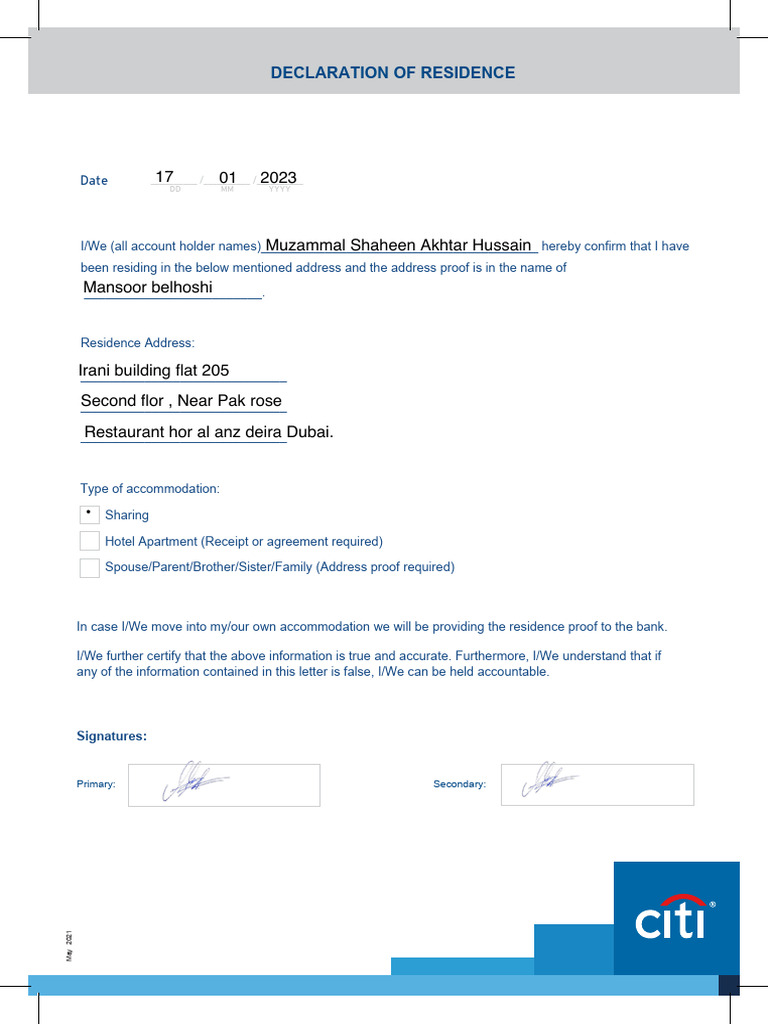 Declaration of Residence | PDF