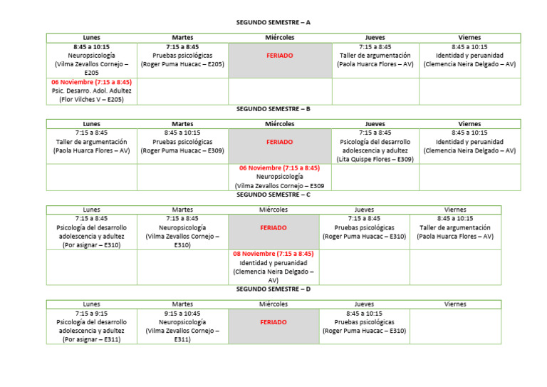 Horario de Clases Segundo Semestre | PDF | Ciencias del comportamiento