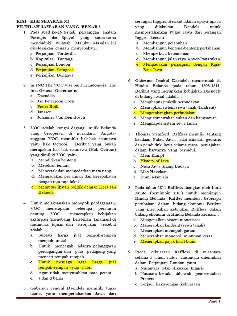 Kisi-Kisi Sejarah Kelas XI | PDF