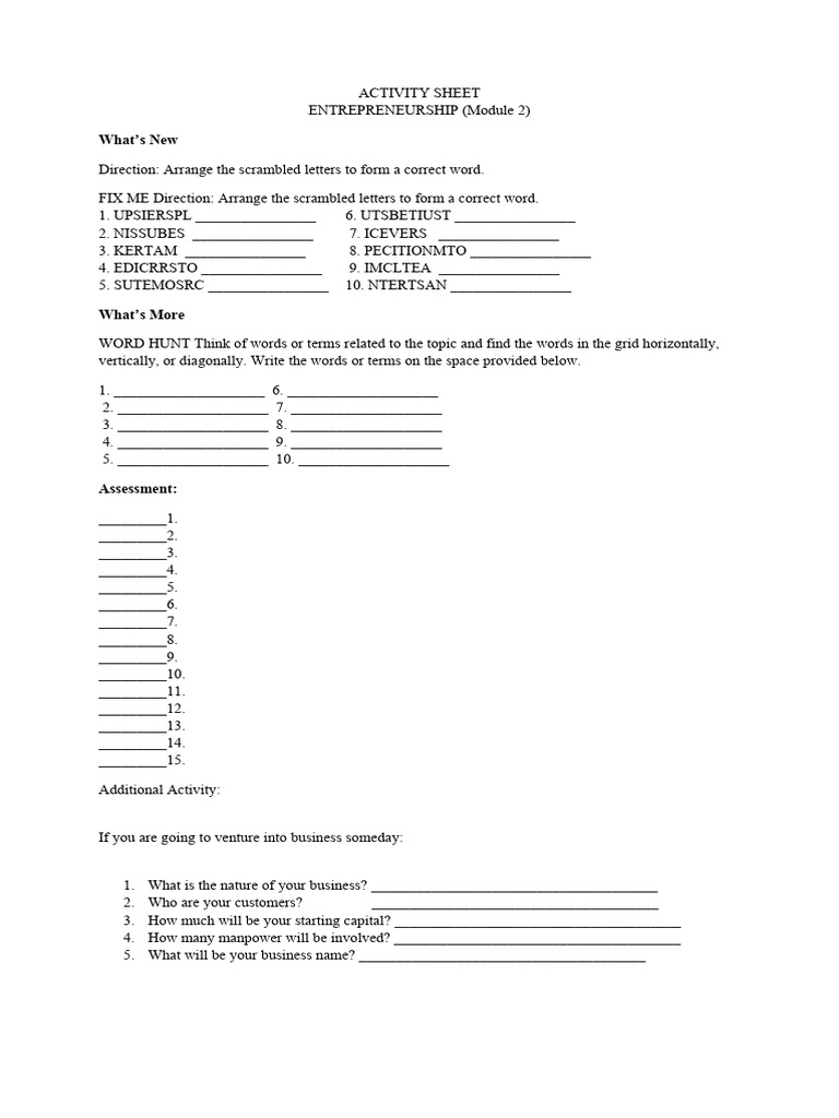 Activity Sheet in Entrep (Module 2) | PDF | Computers
