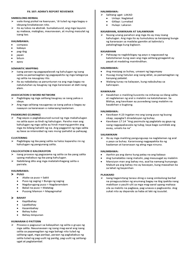 Adira's Reviewer (Fil 107) | PDF