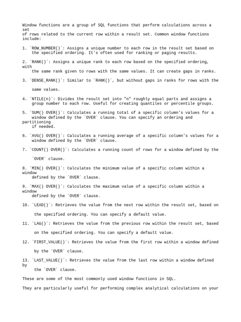 Windows Function | PDF