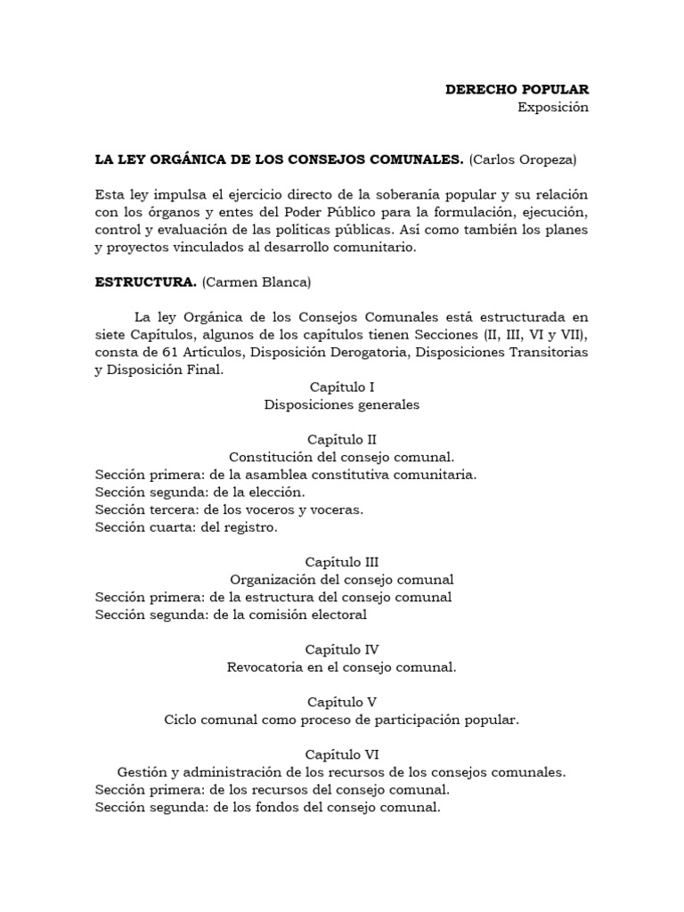 La Ley de Los Consejos Comunales | PDF | Gobierno | Ciencias Políticas La Ley de Los Consejos Comunales | PDF | Gobierno | Ciencias Políticas