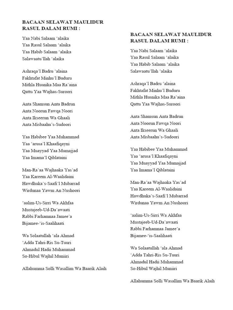 Bacaan Selawat Maulidur Rasul Dalam Rumi | PDF