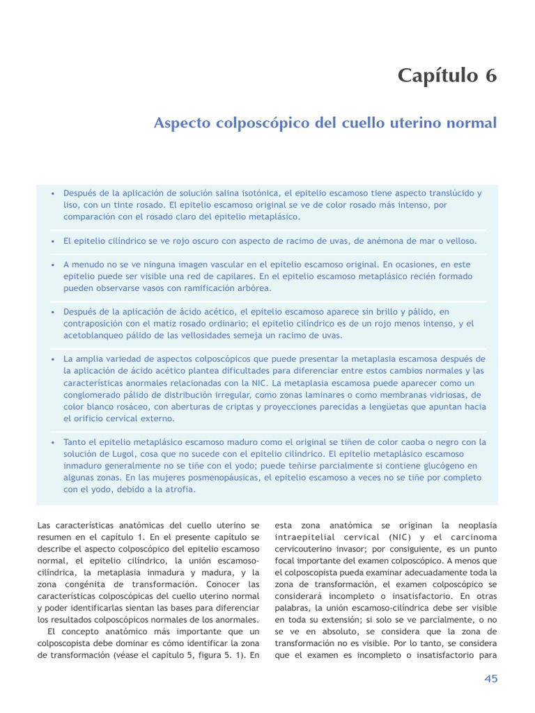 6 Aspecto Colposcopico Del Cuello Uterino Normal | PDF | Capilar | Epitelio