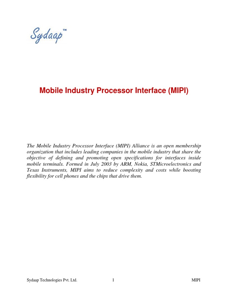 Mobile Industry Processor Interface (MIPI) : Sydaap Technologies Pvt. Ltd. Mipi | PDF | Flash ...