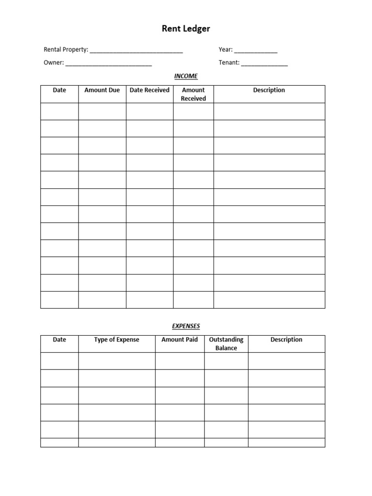 Rent Ledger Template for Properties | PDF