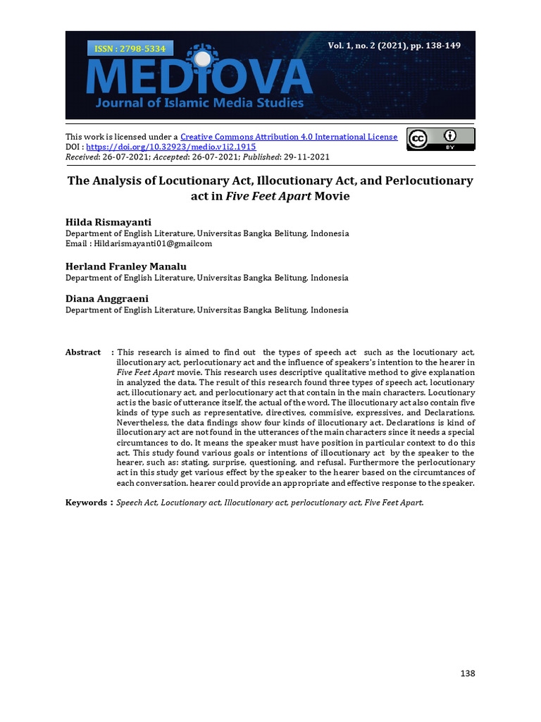 (Doc) The Analysis of Locutionary Act, Illocutionary Act, and ...