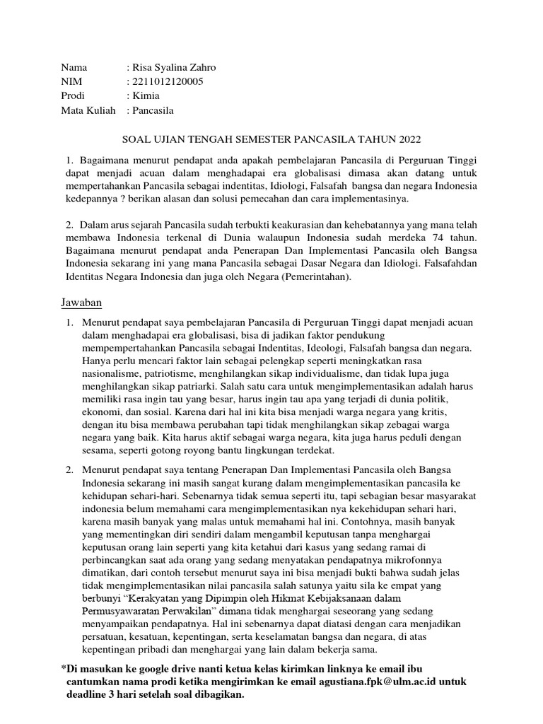 UTS Pancasila 22 | PDF