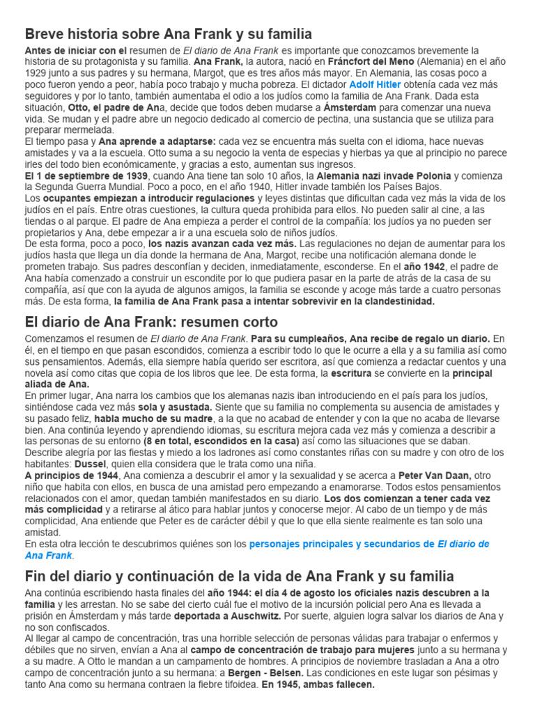 Historia de Ana Frank y su Diario | PDF | Anne Frank | Alemania nazi