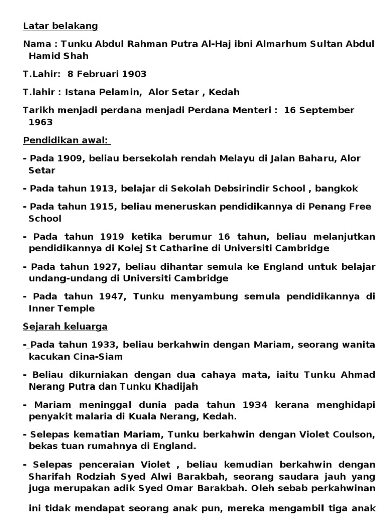 pendidikan tunku abdul rahman - Warren Bell