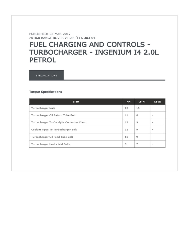 Turbocharger - INGENIUM I4 2.0L Petrol | PDF | Turbocharger | Throttle