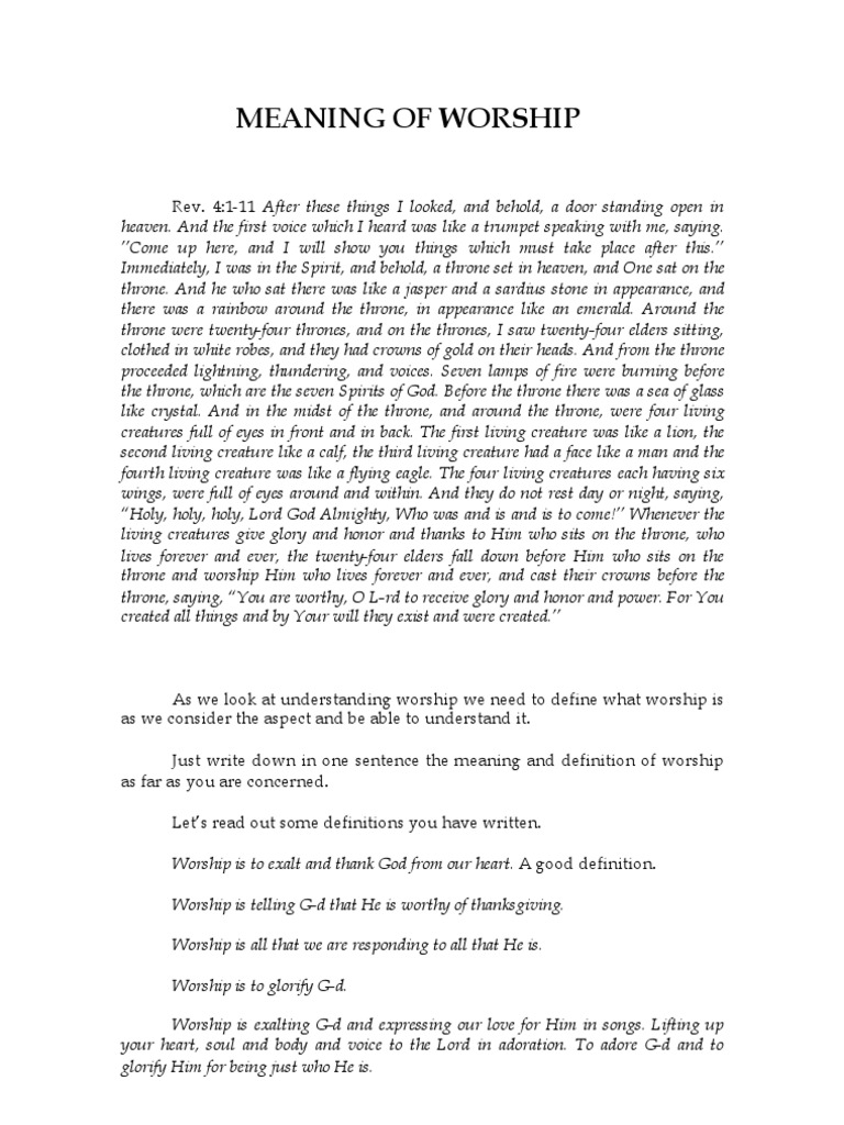 Meaning of Worship | PDF | Shadrach, Meshach, And Abednego | Worship