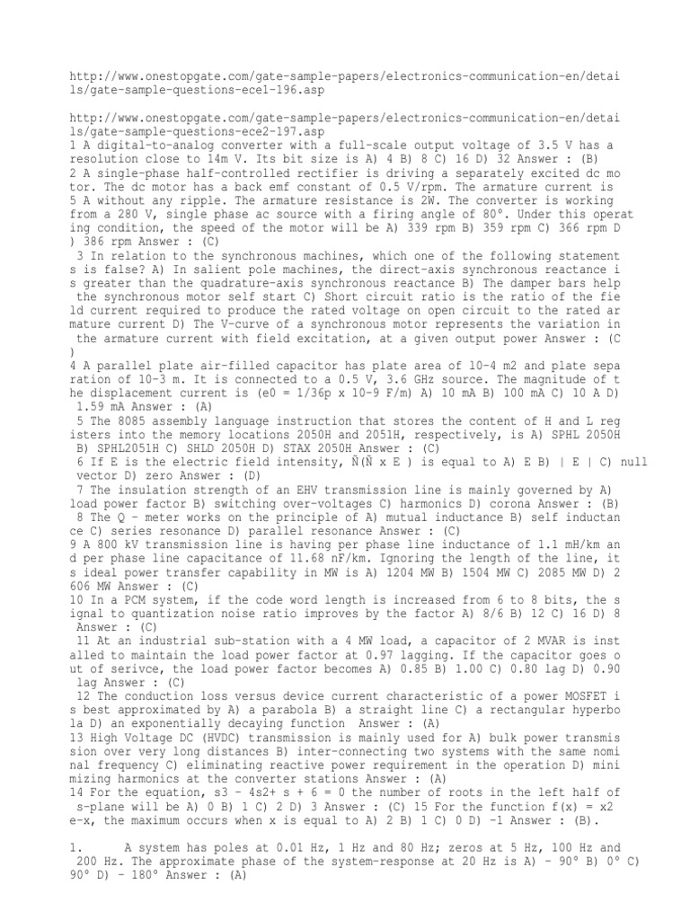 Gate Sample Exam Questions | Download Free PDF | Field Effect ...