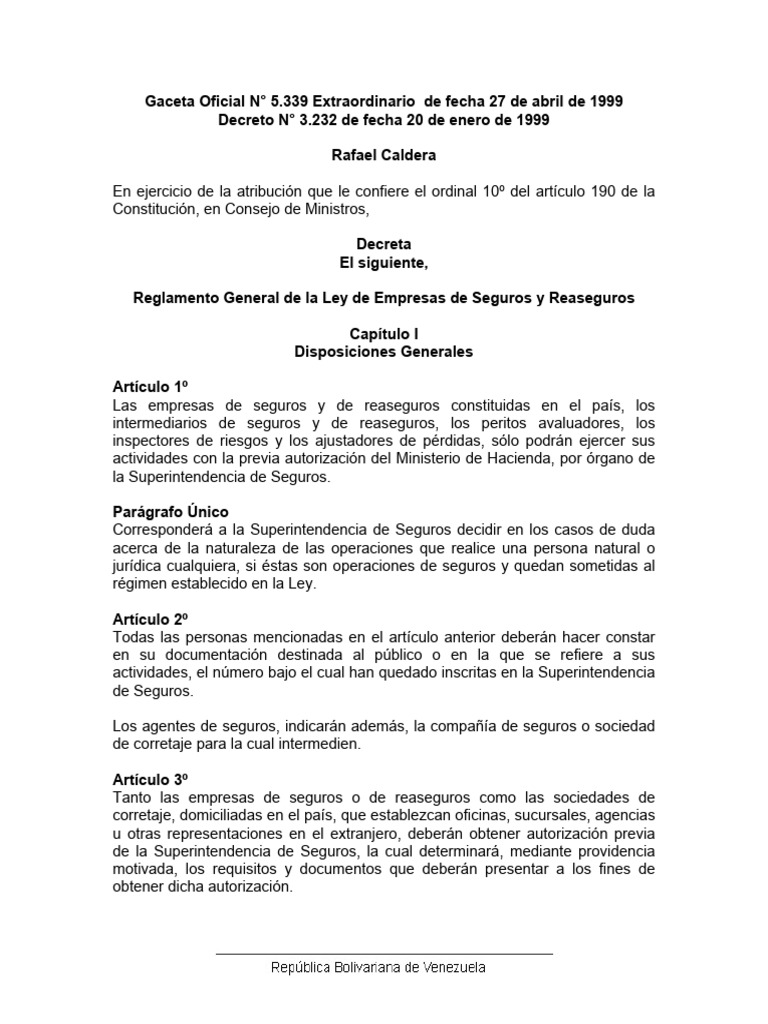 Reglamento General de La Ley de Empresas de Seguros y Reaseguros | PDF | Póliza de seguros | Seguro