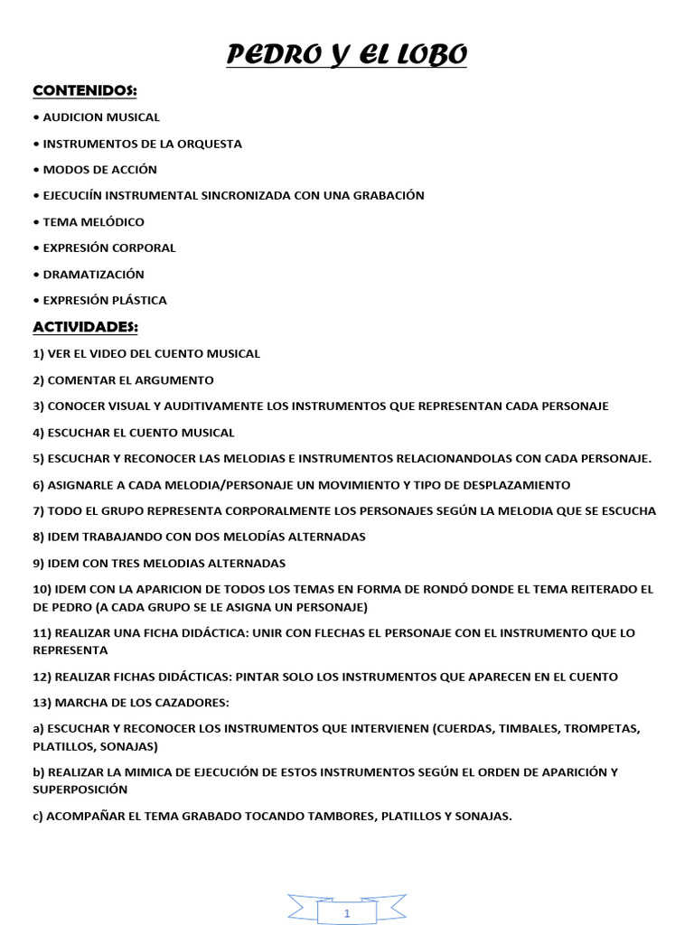 PEDRO-Y-EL-LOBO-CONTENIDOS-Y-ACTIVIDADES (1) | PDF